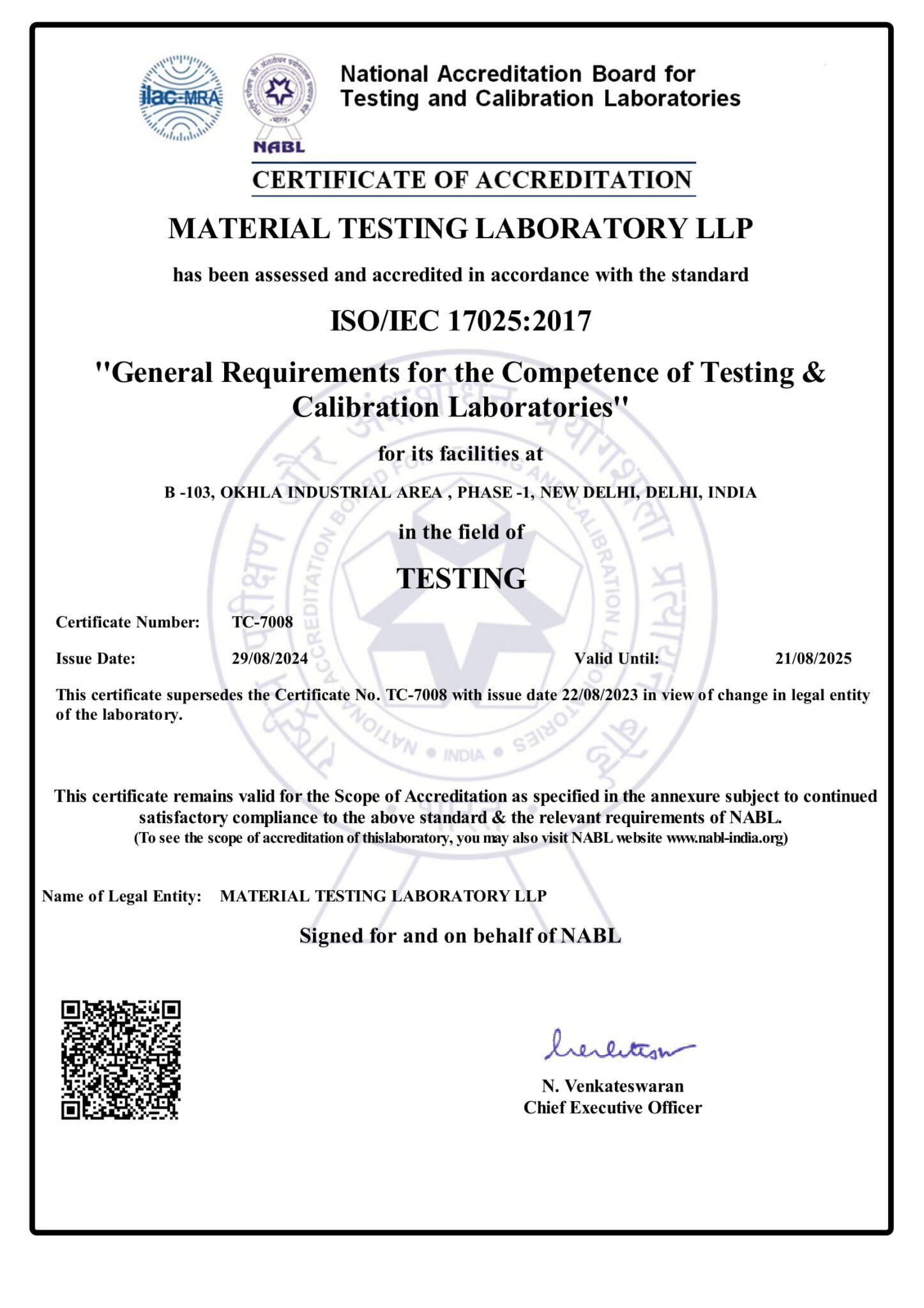 OUR CERTIFICATIONS – Material Testing Laboratory LLP