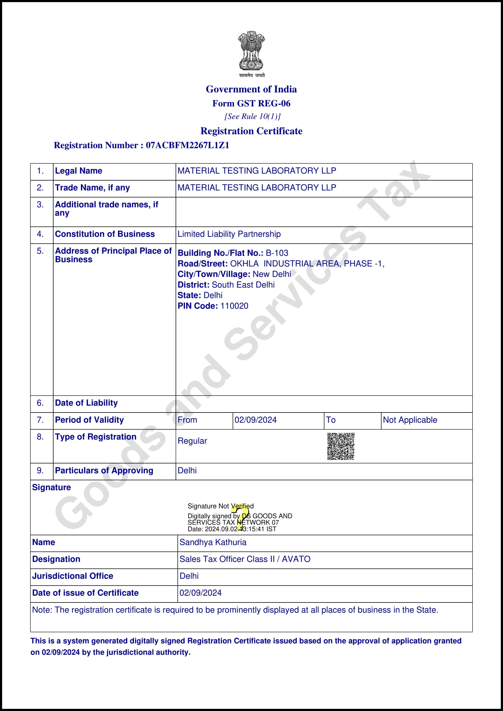 OUR CERTIFICATIONS – Material Testing Laboratory LLP
